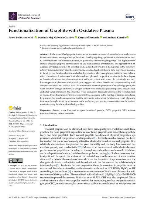 Pdf Functionalization Of Graphite With Oxidative Plasma