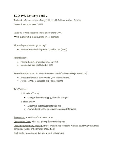 ECO 1001 Lecture 1 AND 2 ECO 1002 Lectures 1 And 2 Textbook Macroeconomics Today 15th Or 16th