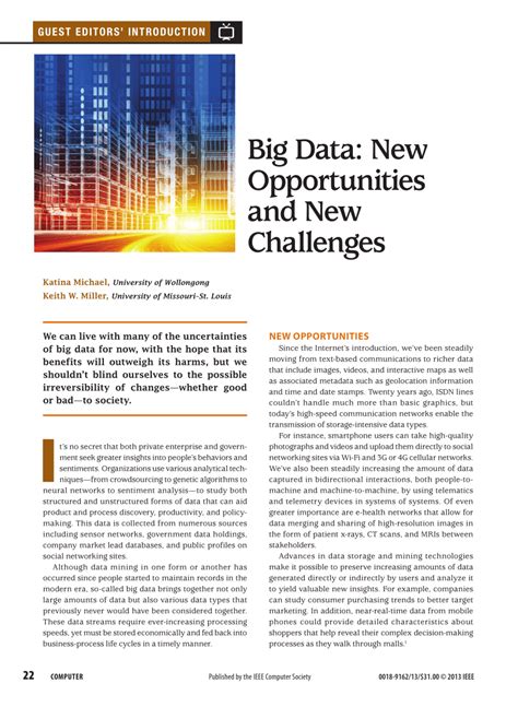 Pdf Big Data New Opportunities And New Challenges Guest Editors Introduction