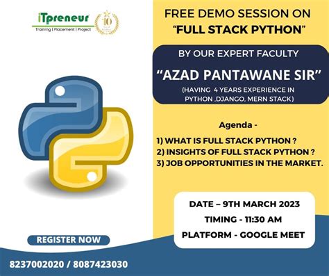 Itpreneur On Linkedin Free Demo Session On Full Stack Python Date 9th March Time 1130
