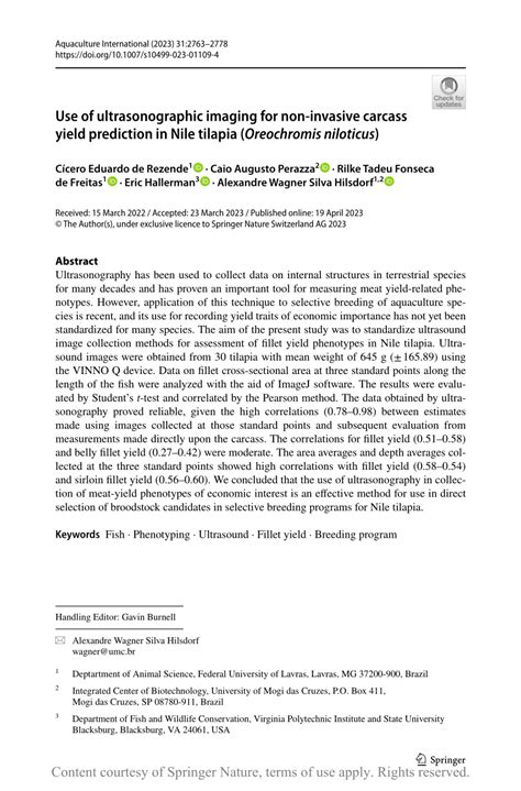 Use Of Ultrasonographic Imaging For Non Invasive Carcass Yield