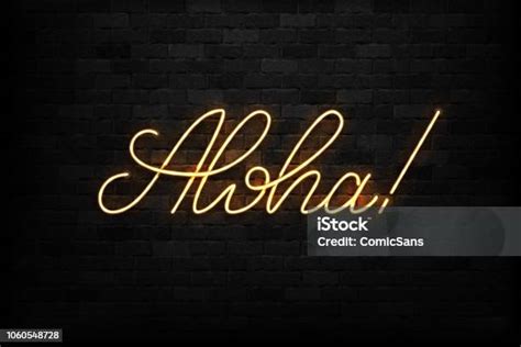 현실적인 벡터 고립 알로하 기호 인쇄 술 장식 및 벽 바탕에 취재의 네온 사인 인사말 및 하와이 문화 개념입니다 0명에 대한 스톡 벡터 아트 및 기타 이미지 Istock