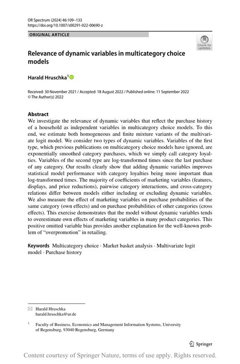 Pdf Relevance Of Dynamic Variables In Multicategory Choice Models