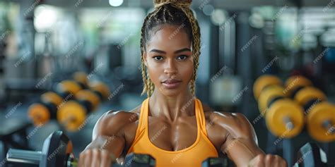 Strong Woman In The Gym Confidently Lifting Dumbbells Showcasing Her