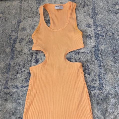 Bershka Womens White And Orange Dress Depop