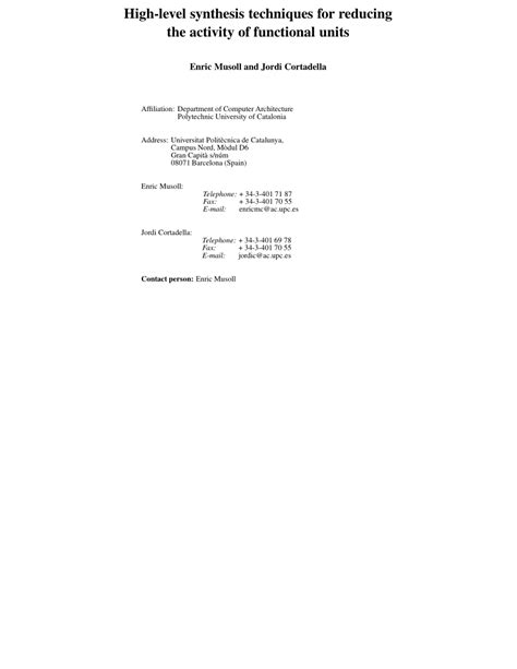 Pdf High Level Synthesis Techniques For Reducing The Activity Of