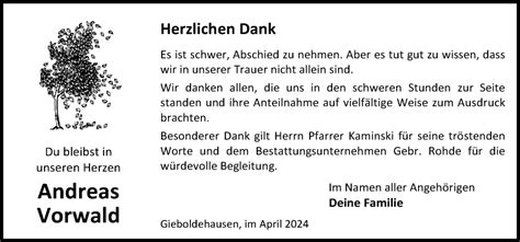 Traueranzeigen Von Andreas Vorwald Trauer Anzeigende