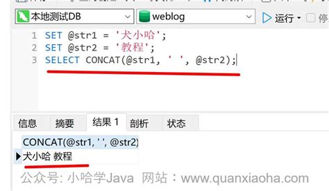 Mysql 字符串拼接（图文教程） 犬小哈教程