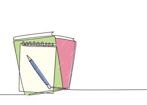 Premium Vector Single Continuous Line Drawing Notebook Or Notepad With A Pencil Above Work