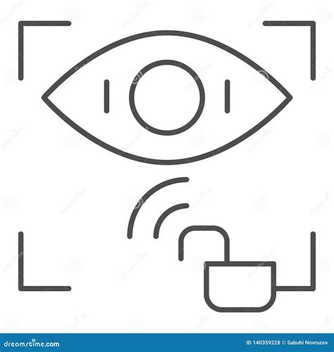 Retina Recognition Unlocked Thin Line Icon Eye Identification Access Vector Illustration