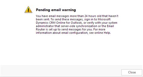Outlook Dynamics CRM 2013 Disable Pending Email Warning
