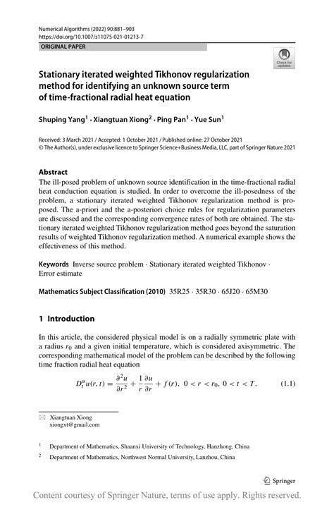 Stationary Iterated Weighted Tikhonov Regularization Method For