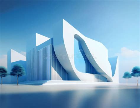 Architectural Rendering Of A Modern Building In A Simple And Clean Geometry Stock Illustration