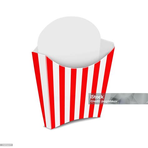 줄무늬 빨간색과 흰색 종이 감자 튀김 상자 고립된 3d 모형 감자 튀김 홀더 마분지 콘테이너 사실적인 모형 패스트 스트리트 푸드