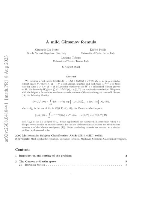 Pdf A Mild Girsanov Formula