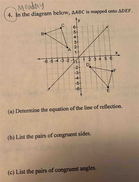 4 In The Diagram Below Abc Is Mapped Onto Def A Determine The Equation Of The Li [math]