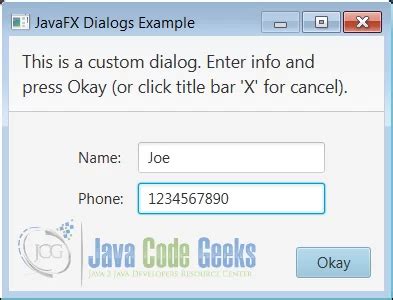 JavaFX Dialog Example Examples Java Code Geeks
