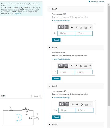 Solved I Review Constants The Current In The Circuit In The Chegg Com