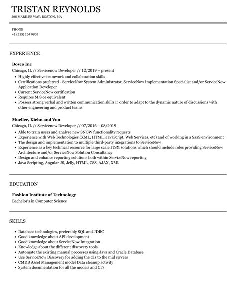 Servicenow Developer Resume Samples Velvet Jobs