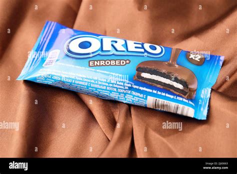 Kharkiv Ukraine December 16 2021 Oreo Enrobed Chocolate Snack Cookies In Wrapping With Logo