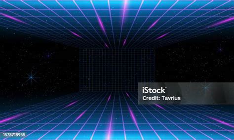 연기 또는 안개가 있는 Synthwave 와이어프레임 그물 그림 추상적인 디지털 배경 80년대 90년대 레트로 미래주의 레트로 웨이브 사이버 그리드 깊은 우주 표면 네온