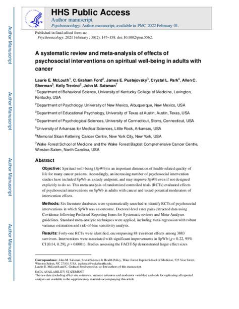 Pdf A Systematic Review And Meta‐analysis Of Effects Of Psychosocial Interventions On