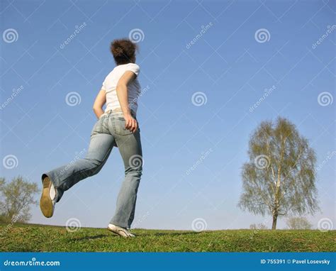 Running Girl Stock Image Image Of Female Blue Good Adult 755391