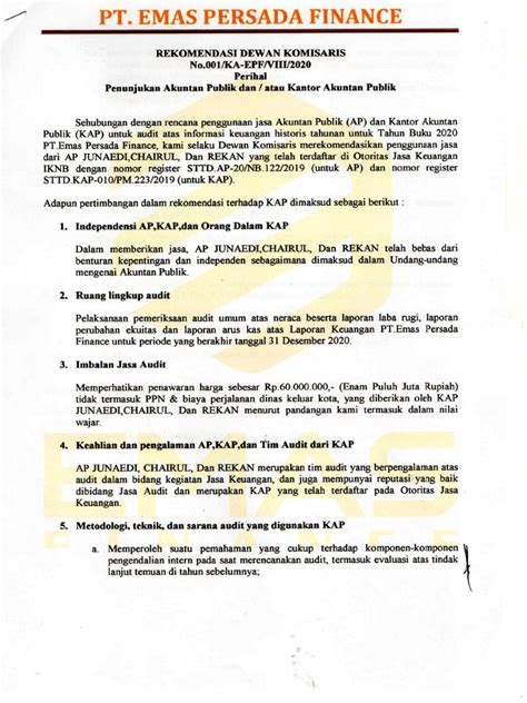 Epf Rekomendasi Dekom Penunjukan Kap Pdf