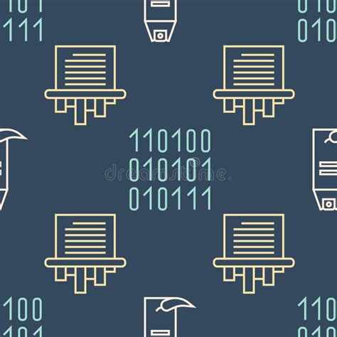 Set Line Pepper Spray Paper Shredder And Binary Code On Seamless