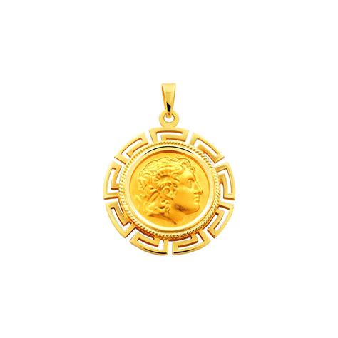 Dimos 14k Gold Double Sided Coin With Parthenon And Goddess Athena Dimos Jewellery