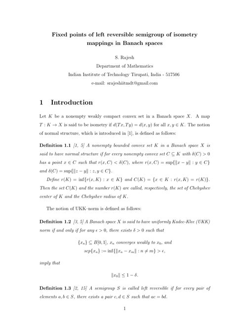Pdf Fixed Points Of Left Reversible Semigroup Of Isometry Mappings In Banach Spaces