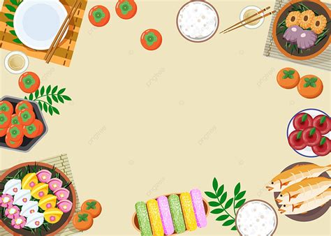食物邊框韓國秋夕節節日背景 邊框 美食 黃色背景圖片和桌布免費下載