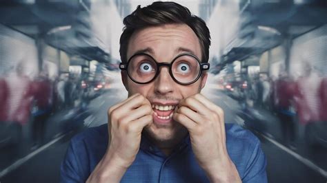 Premium Photo Shocked Nervous Man Bites Finger Nails Stares Through Optical Glasses
