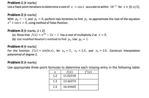 Problem 1 4 Marks Use A Fixed Point Iterations To Determine A Root Of Cos X Accurate To Within