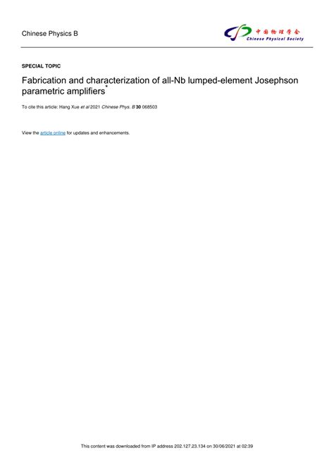 Pdf Fabrication And Characterization Of All Nb Lumped Element Josephson Parametric Amplifiers