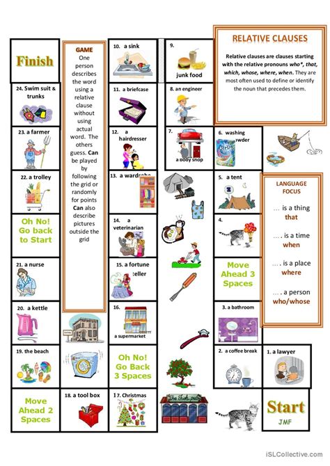 Defining Relative Clauses Board Game English Esl Worksheets Pdf And Doc