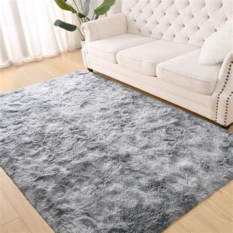 Terrug Tie Dyed Light Grey Fluffy Area Rug For Living Room
