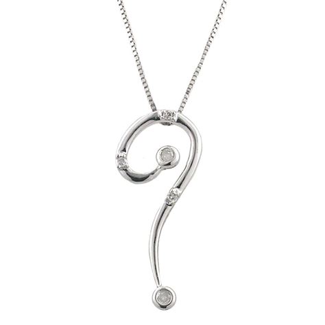 10k White Question Mark Diamond Pendant 06 Dwt In 10k White Gold With 18 Inch Chain Fine
