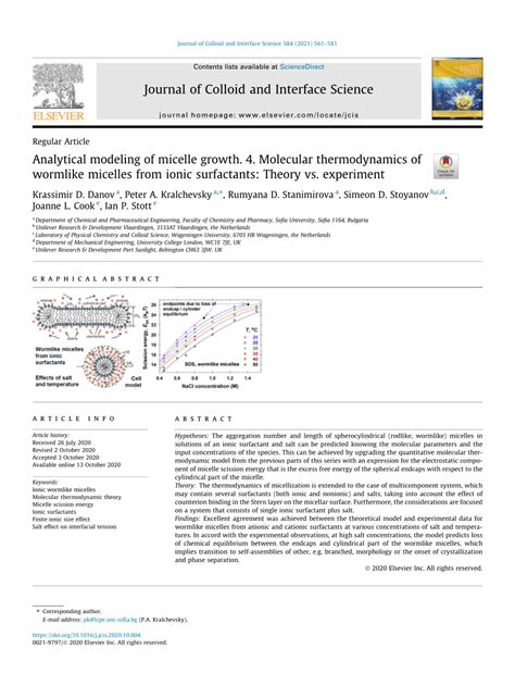 Pdf Analytical Modeling Of Micelle Growth 4 Molecular Thermodynamics Of Wormlike Micelles