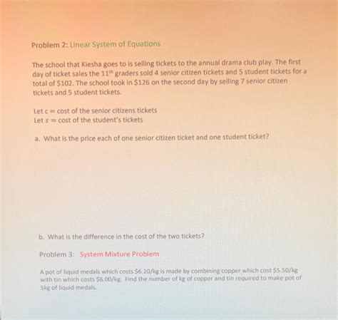 Solved Problem Linear System Of Equations The Babe That Chegg Com