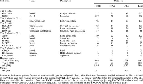 The Full Complement Of Encode Data Sets Summarized By Cell Type Types