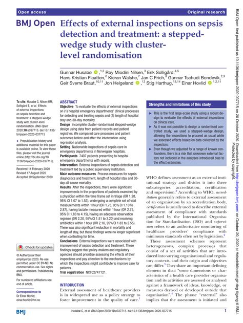 Pdf Effects Of External Inspections On Sepsis Detection And Treatment