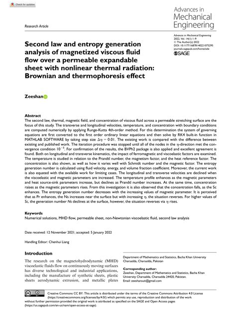 Pdf Second Law And Entropy Generation Analysis Of Magnetized Viscous Fluid Flow Over A
