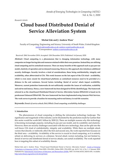 Pdf Cloud Based Distributed Denial Of Service Alleviation System