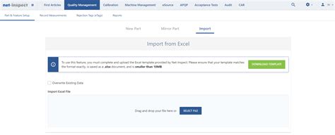 import parts via excel template net inspect