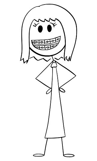 미소 짓는 여자 또는 소녀 와 중괄호 벡터 만화 지팡이 그림 일러스트 가공의 인물에 대한 스톡 벡터 아트 및 기타 이미지 가공의 인물 건강관리와 의술 건강한 생활방식