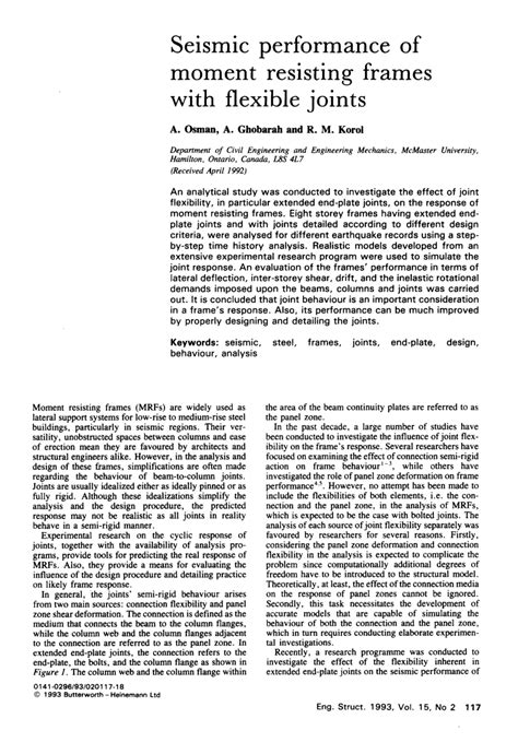 Pdf Seismic Performance Of Moment Resisting Frames With Flexible Joints