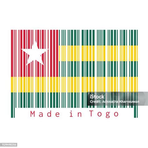 바코드 Togolese 플래그 노랑 녹색 교류의 5 개의 동등한 수평 밴드의 색 설정 빨간 구획 함께 화이트 스타 베어링 가격에 대한 스톡 벡터 아트 및 기타 이미지