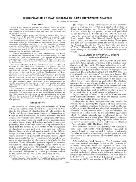 Identification Of Clay Minerals By X Ray Diffraction Analysis Pdf X Ray Crystallography