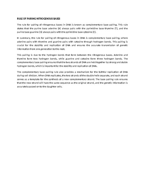 Rule Of Pairing Nitrogenous Bases Rule Of Pairing Nitrogenous Bases